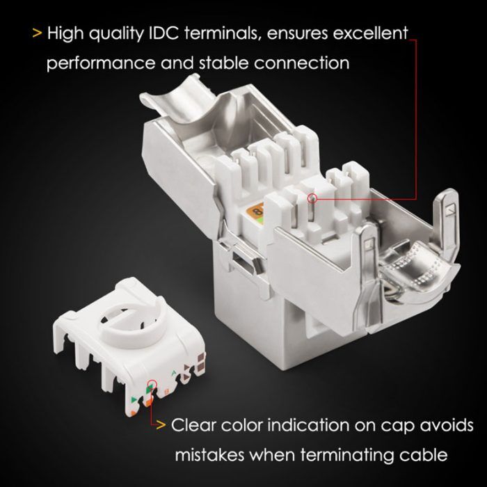 Cat6A Shielded Toolless Keystone Jack 180 Degree - Nexer.com